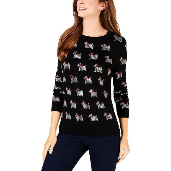 Charter Club | Sweaters | Charter Club Womens Black Animal Print Ribbed ...